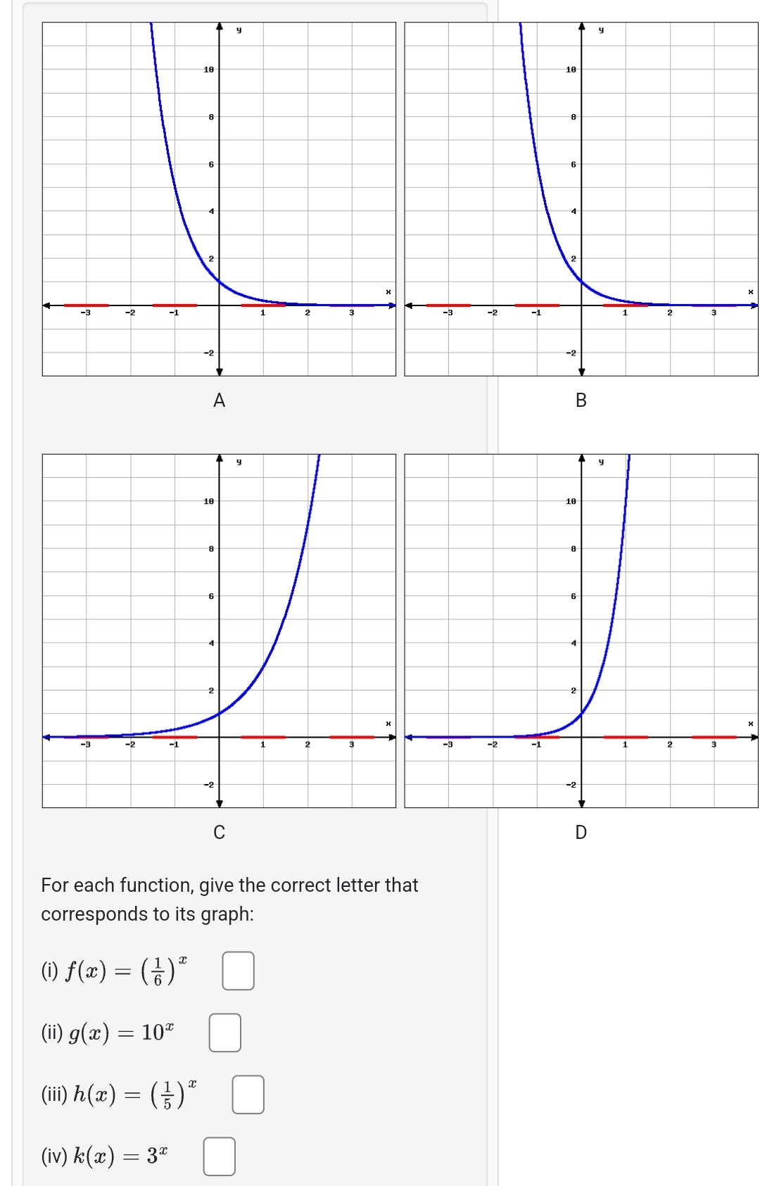 Solved ABCDFor each function, give the correct letter that | Chegg.com