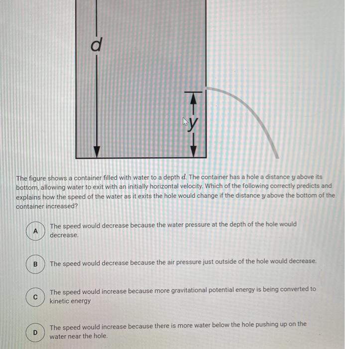 Solved d The figure shows a container filled with water to a | Chegg.com