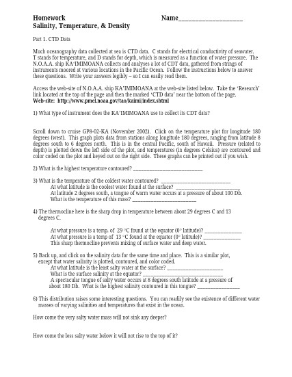 Solved Homework Name Salinity, Temperature, & Density Pat 1. | Chegg.com