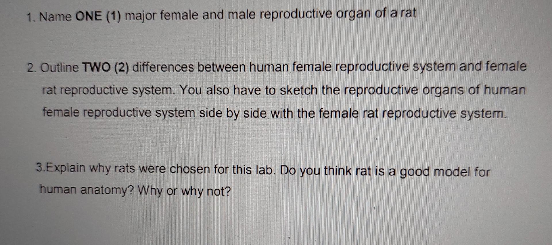 Solved 1. Name ONE (1) major female and male reproductive | Chegg.com