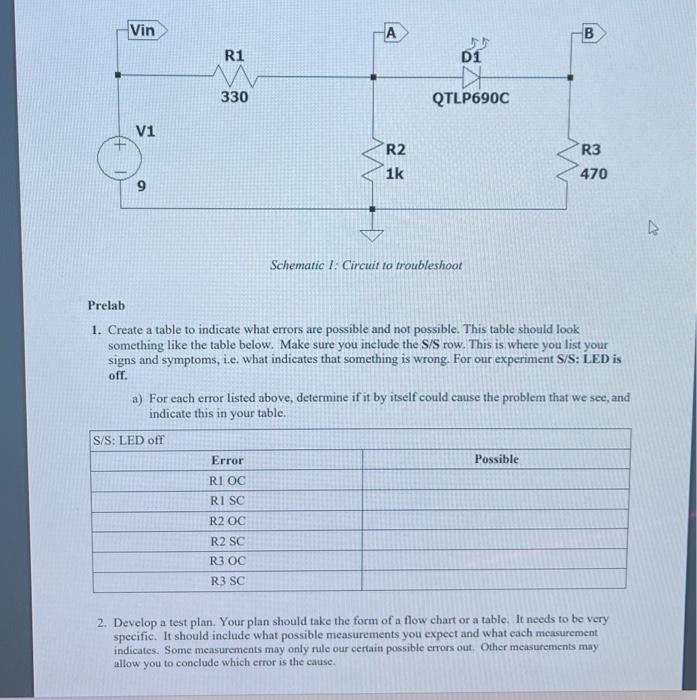 Schematic 1: Circuit to troubleshoot Prelab 1. Create | Chegg.com