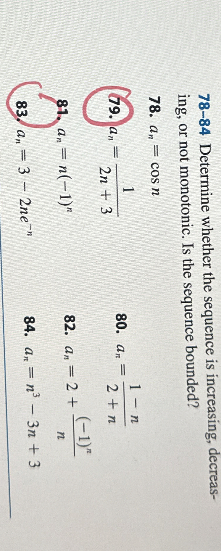 Solved 78-84 ﻿Determine whether the sequence is increasing, | Chegg.com