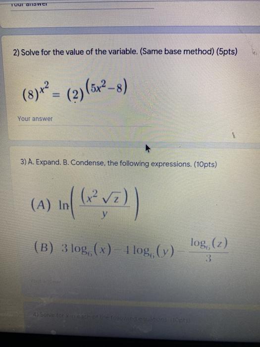 Solved Tour CTS WEE 2) Solve for the value of the variable. | Chegg.com