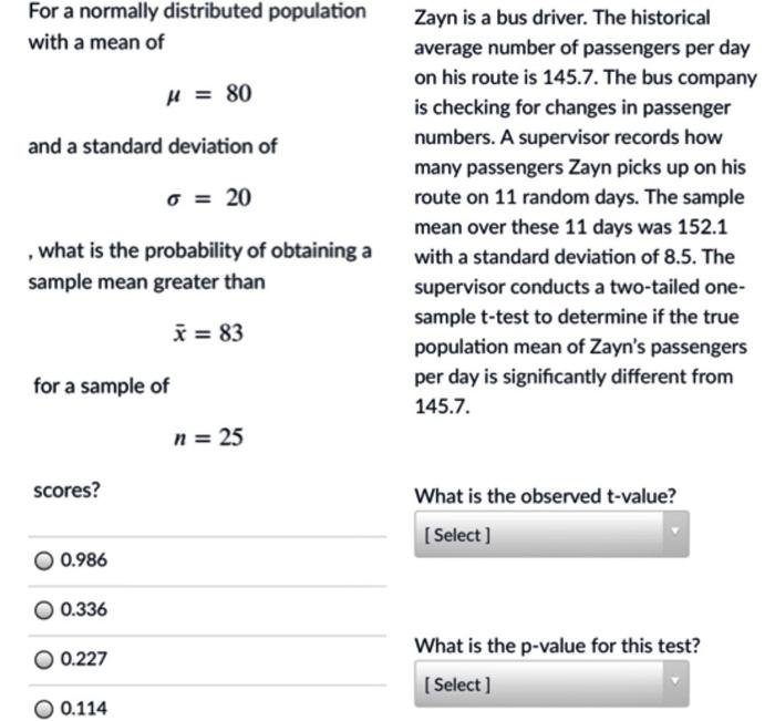 Solved For a normally distributed population with a mean of | Chegg.com