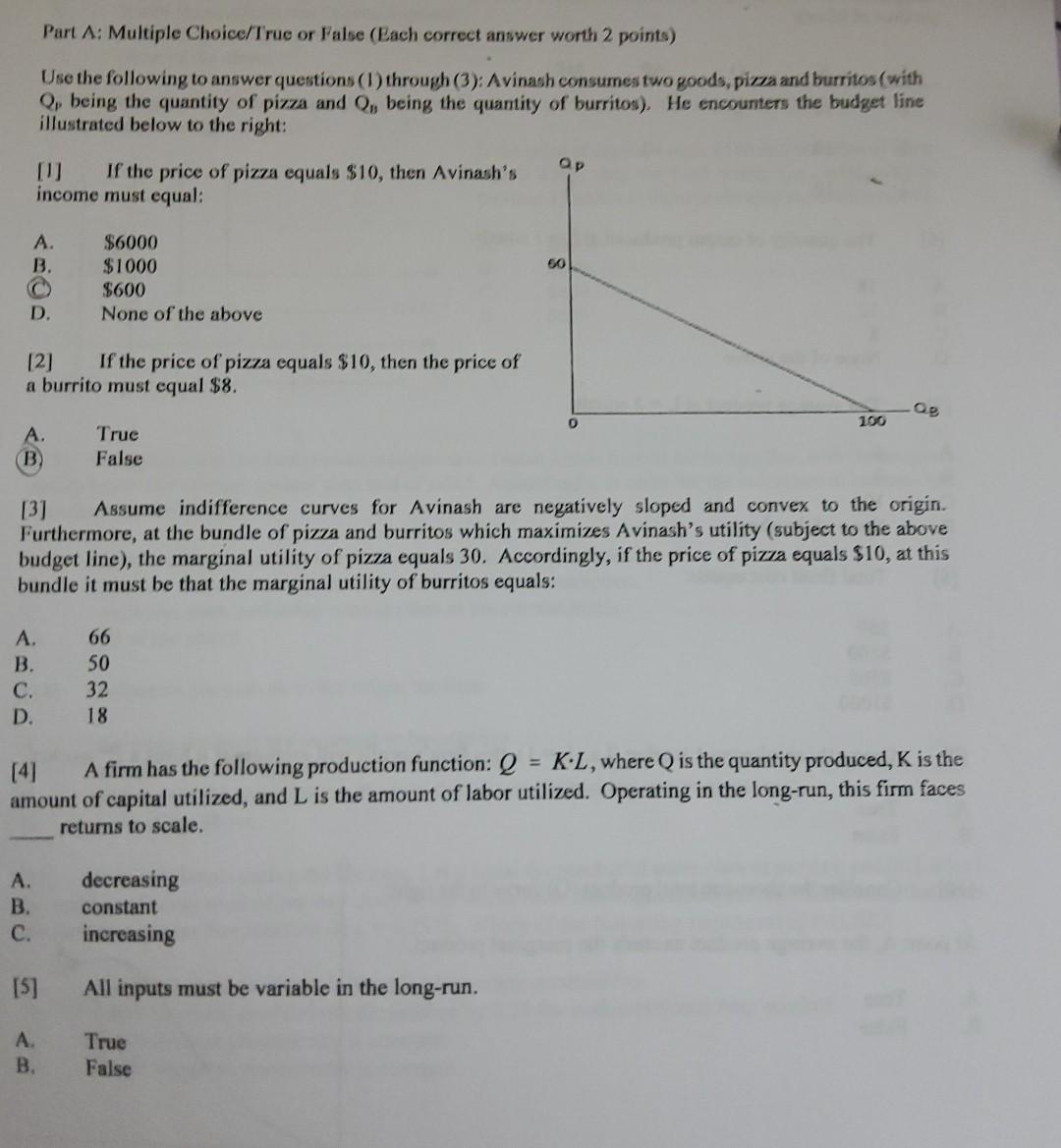 Solved Use the following to answer questions (1) through | Chegg.com