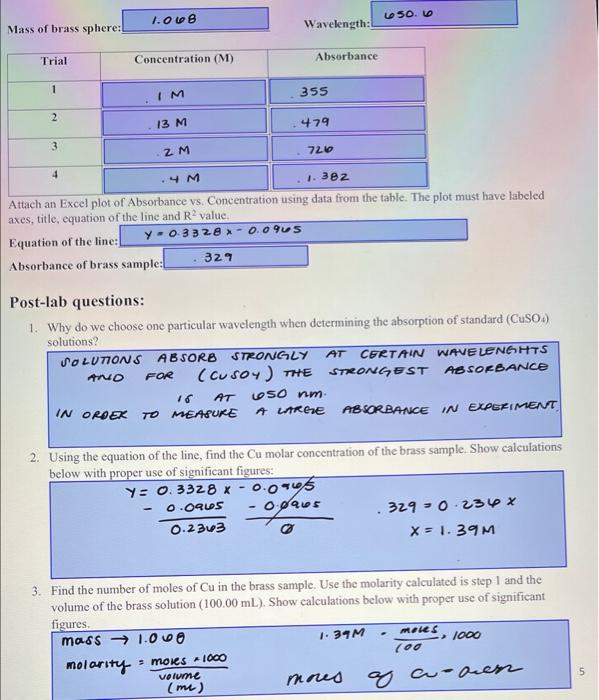 Solved 4. using the moles from question 2 and the atomic | Chegg.com