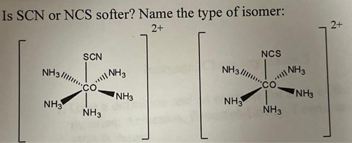 Solved Is SCN or NCS softer? Name the type of isomer: | Chegg.com