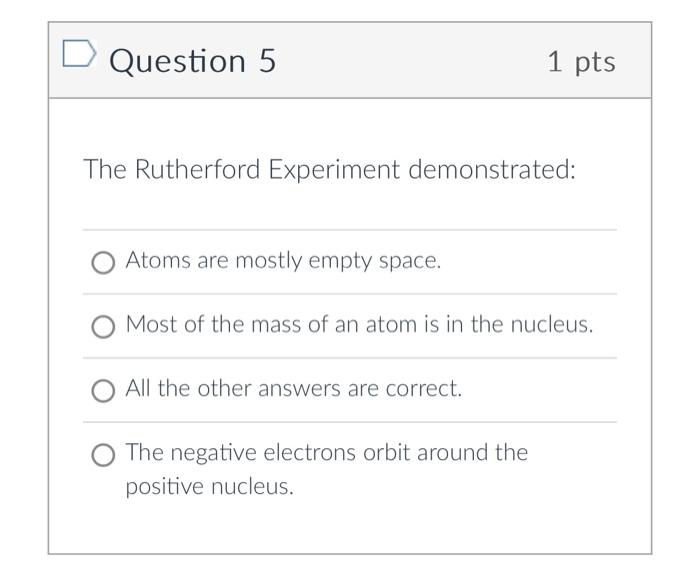 Solved Question 5 1pts The Rutherford Experiment | Chegg.com