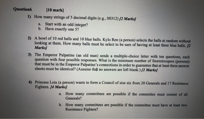 Solved Question6 [10 mark] 1) How many strings of 5 decimal | Chegg.com