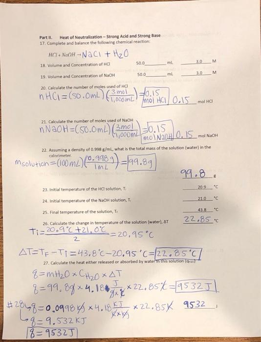 Solved Part 1. Experiment I: Thermochemistry Lab Report/Data | Chegg.com