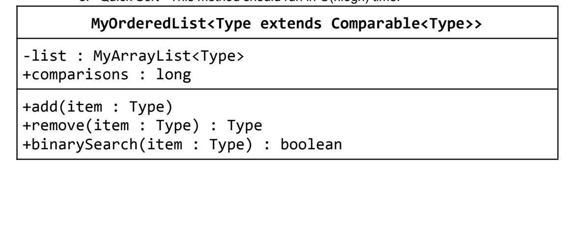 Solved MyOrdered List> -list : MyArrayList +comparisons : | Chegg.com