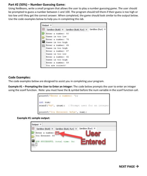 Solved Part #2 (50%) - Number Guessing Game: Using NetBeans, | Chegg.com
