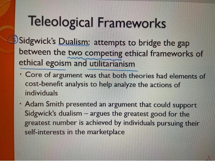 Solved Teleological Frameworks . Sidgwick's Dualism: | Chegg.com Solved Teleological Frameworks . Sidgwick's Dualism: | Chegg.com