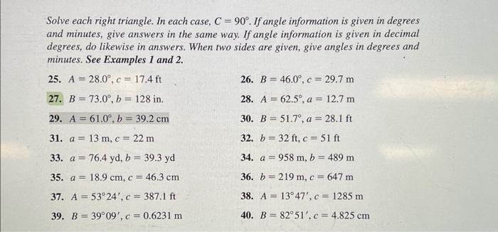 Solved Solve each right triangle. In each case, C=90∘. If | Chegg.com