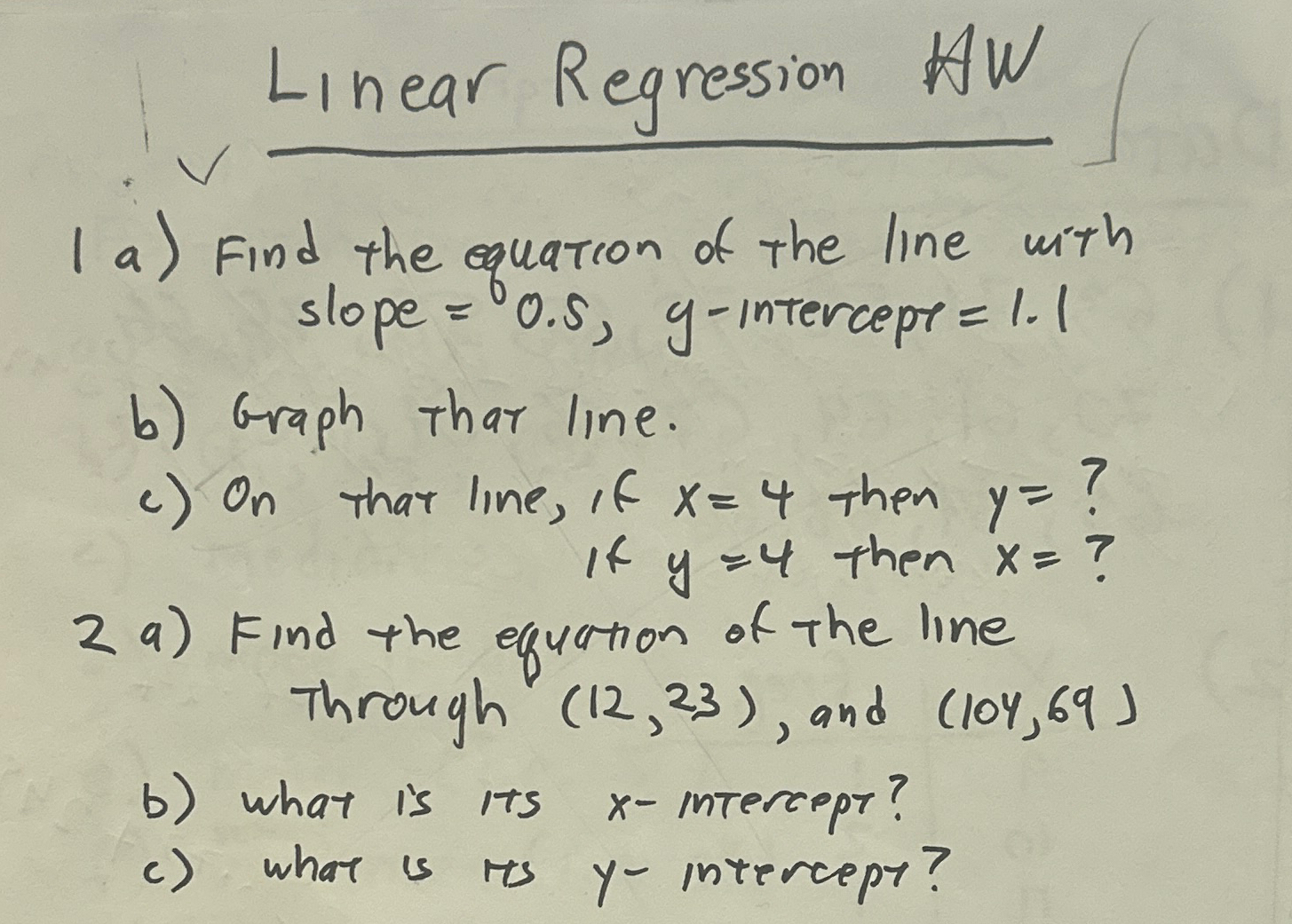 Solved Linear Regression AW1 ﻿a) ﻿Find the equation of the | Chegg.com
