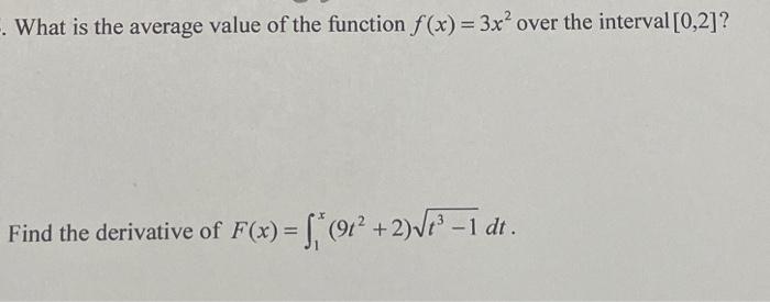 Solved What is the average value of the function f(x)=3x2 | Chegg.com