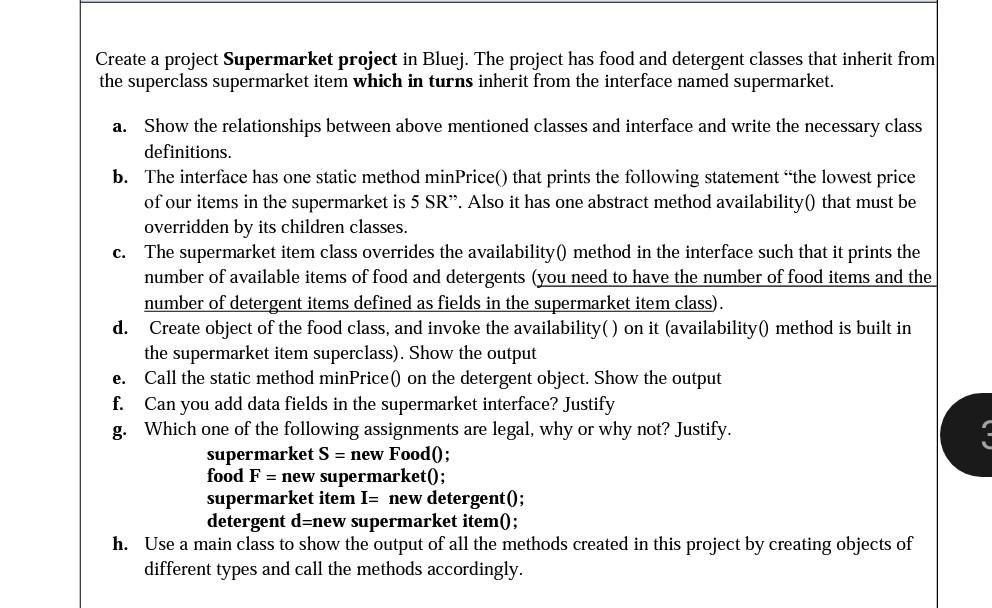 Solved Create a project Supermarket project in Bluej. The | Chegg.com