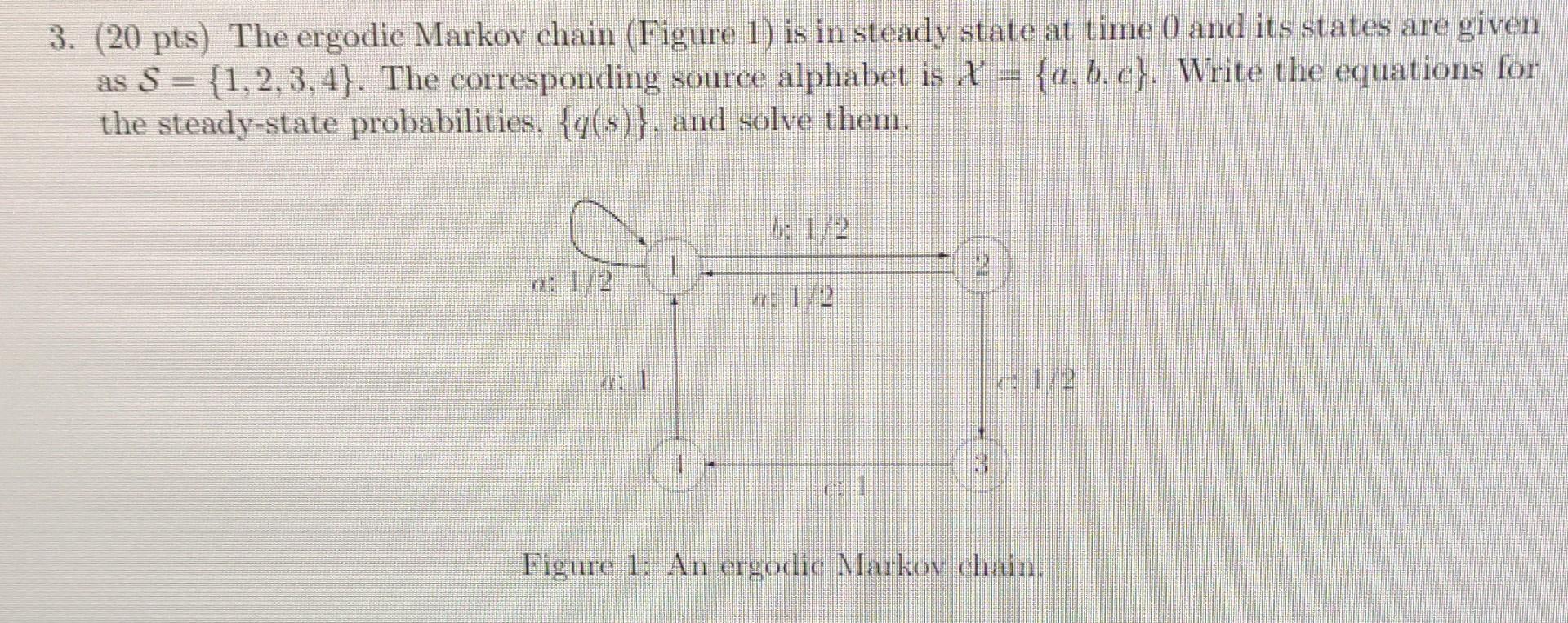 3. (20 pts) The ergodic Markov chain (Figure 1) is in | Chegg.com
