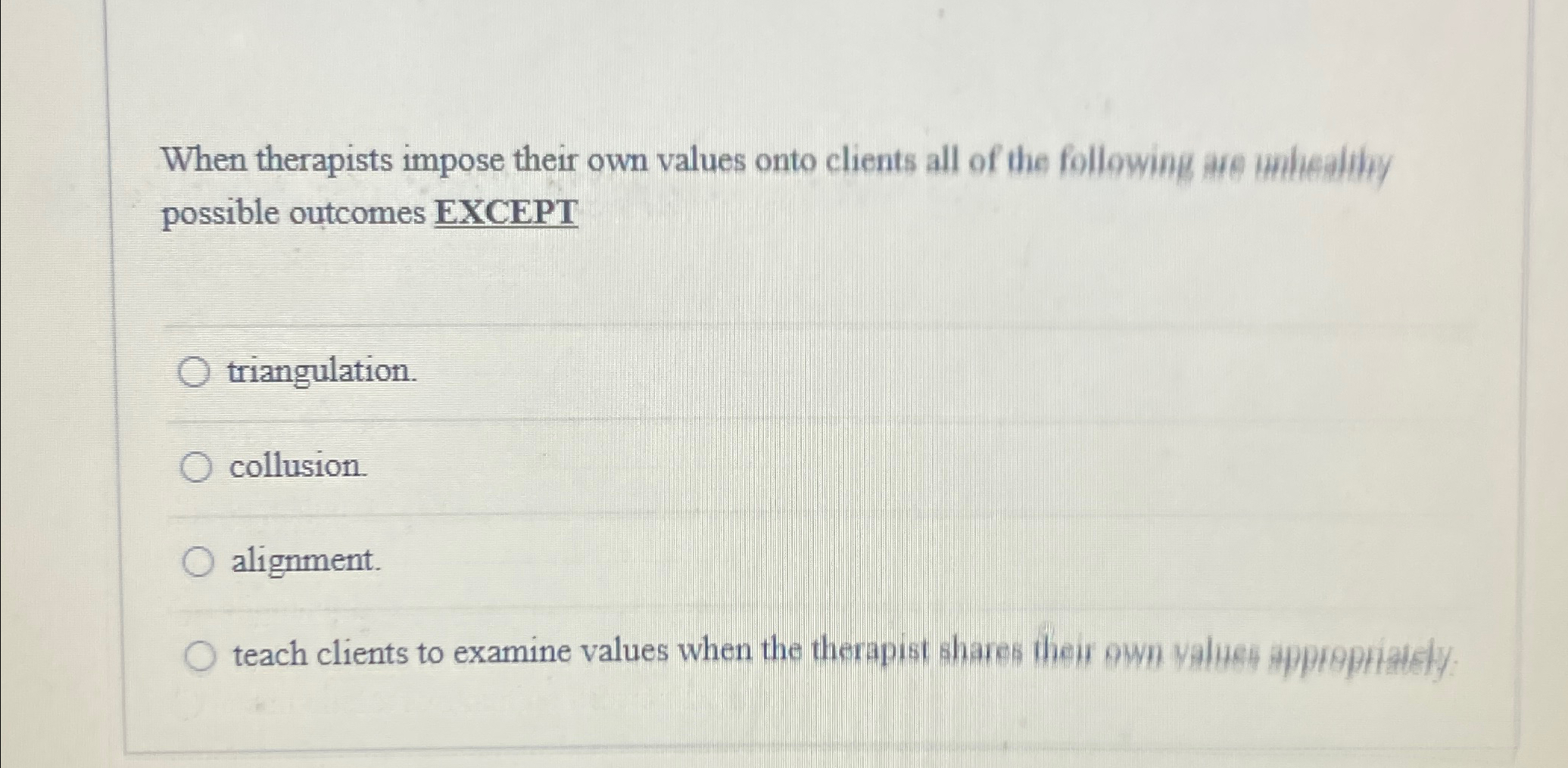 Solved When therapists impose their own values onto clients | Chegg.com