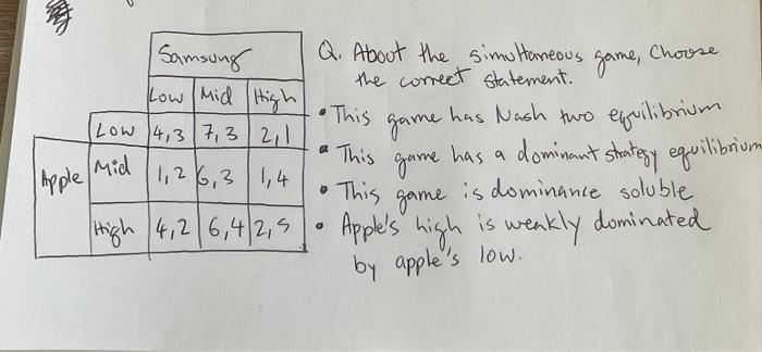 Solved Q. Atoout the simultaneous game, choose the correct | Chegg.com