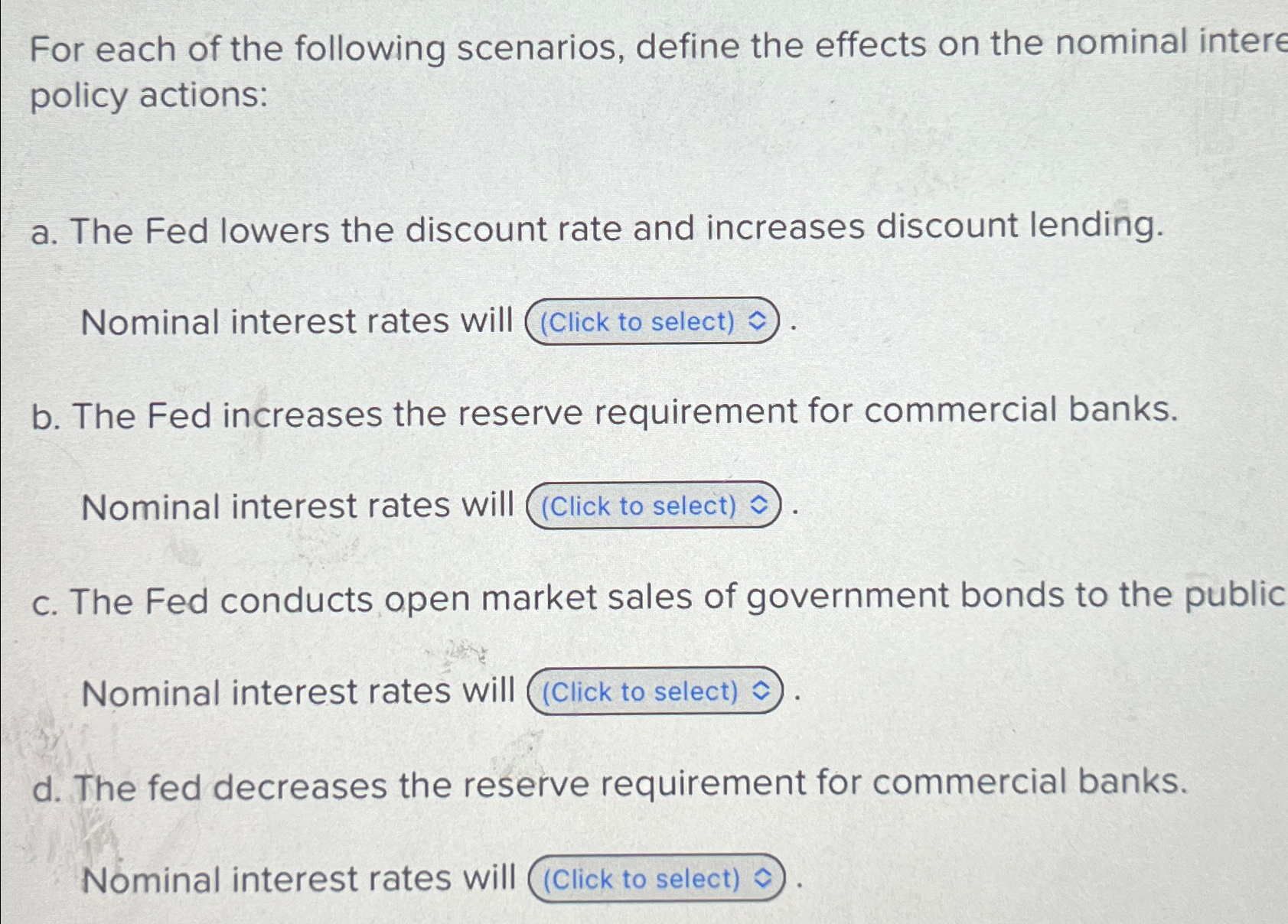 Solved For each of the following scenarios, define the | Chegg.com
