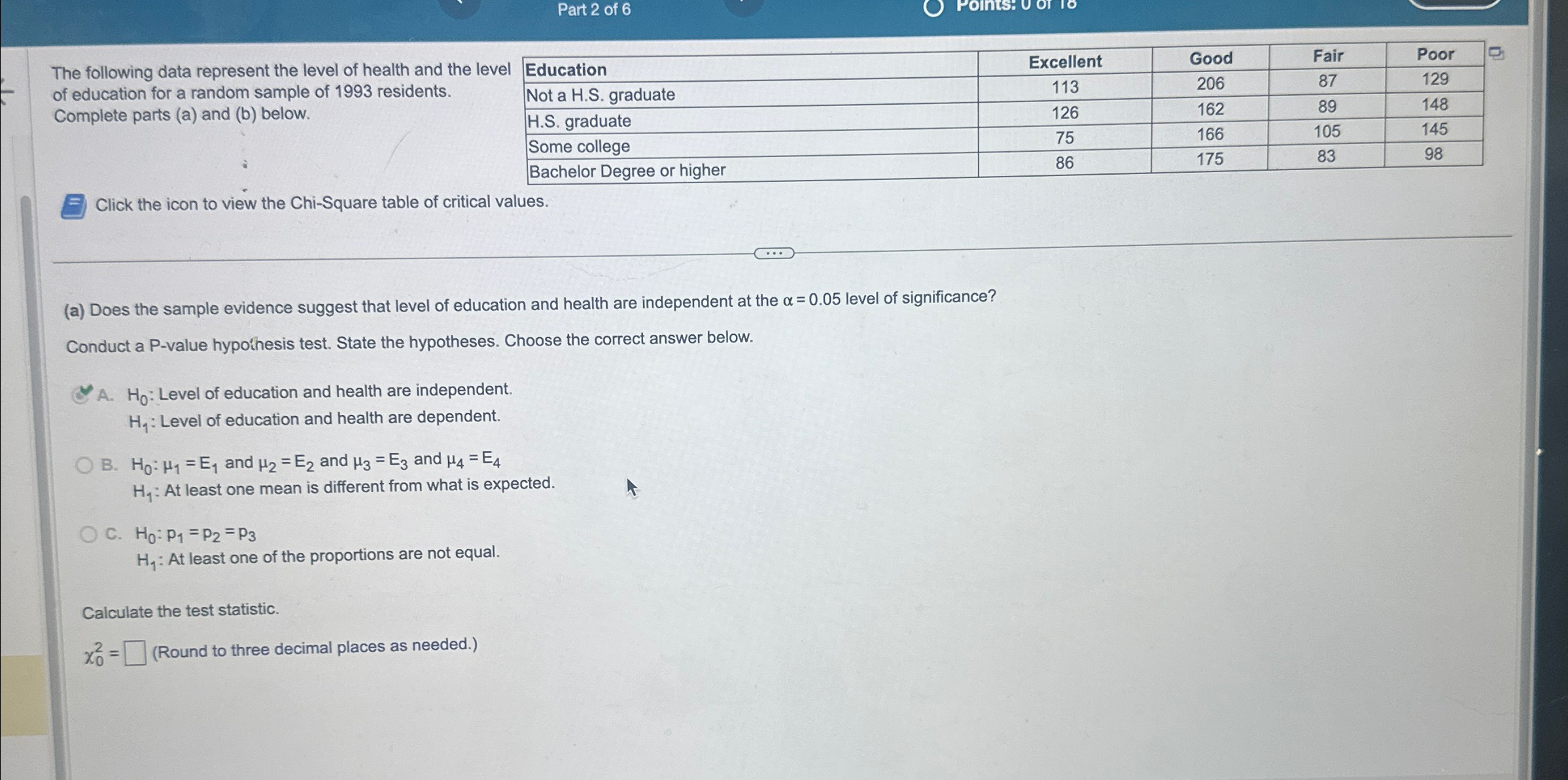 Solved Part 2 ﻿of 6The following data represent the level of | Chegg.com
