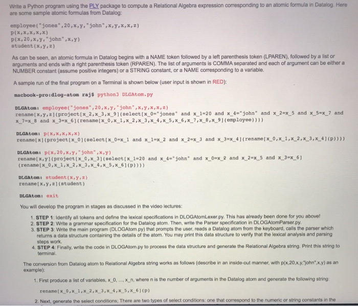 Write A Python Program Using The Ply Package To