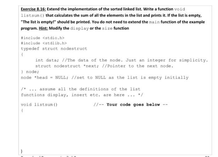 Solved Exercise 8.16: Extend the implementation of the | Chegg.com