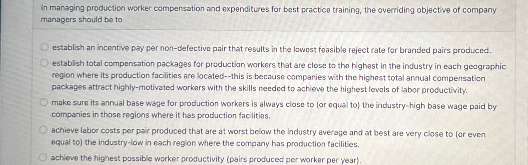 Solved In managing production worker compensation and | Chegg.com
