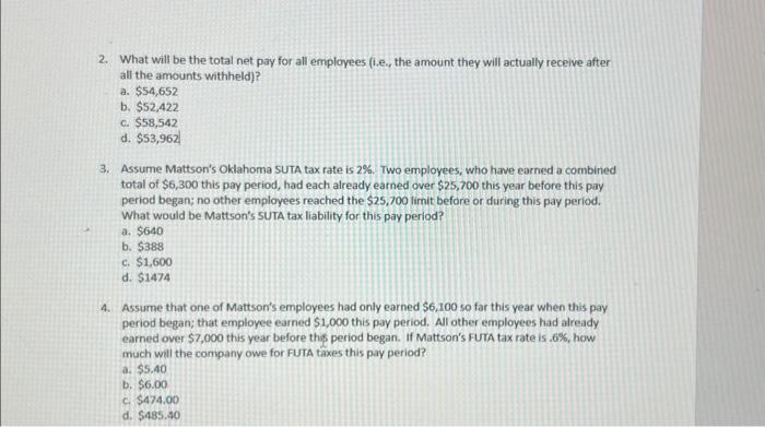 Solved 2. What will be the total net pay for all employees | Chegg.com