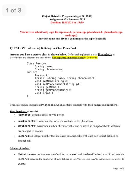 Solved 1 Of 3 Object Oriented Programming Cs 11206 