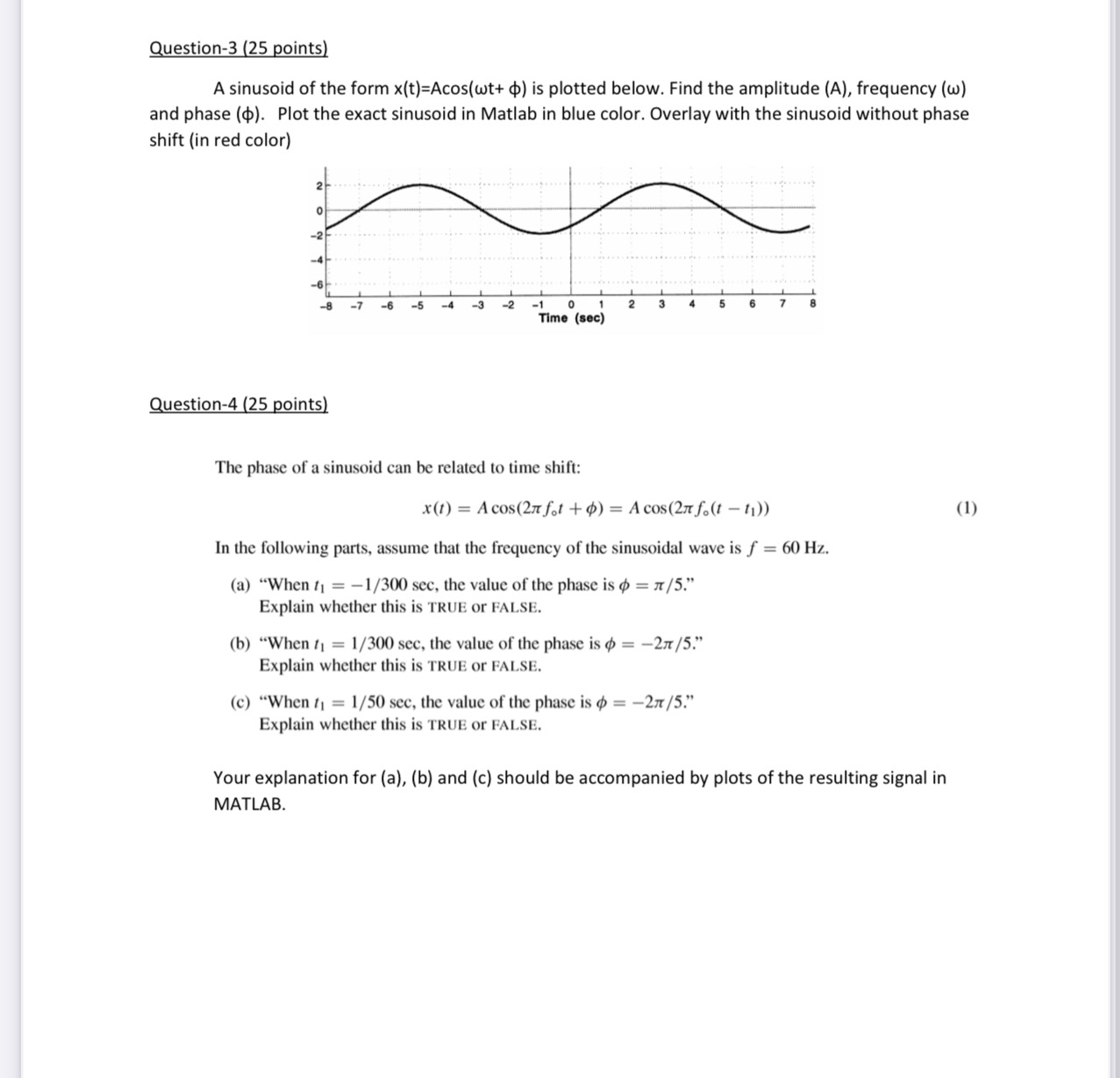 Solved Question-3 (25 ﻿points)A sinusoid of the form | Chegg.com