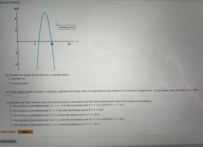Solved the following: (a) Identify the graph as concave up | Chegg.com