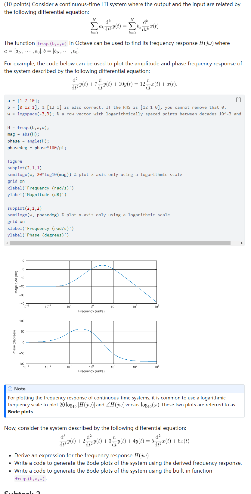 Solved the system described by the following differential | Chegg.com