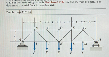 Solved 6.42 ﻿For the Pratt bridge truss in Problem 6.410, | Chegg.com