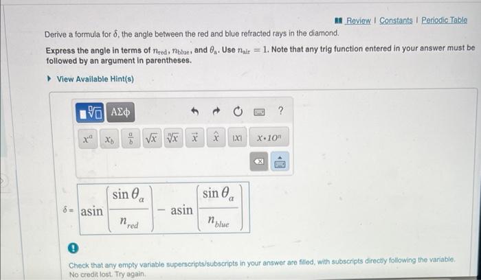 Solved Derive a formula for δ, the angle between the red and | Chegg.com