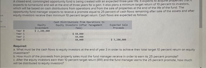 Solved A closed-end, commingled opportunity fund is being | Chegg.com