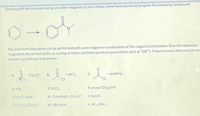 Solved Starting with benzene and using any other reagents of | Chegg.com