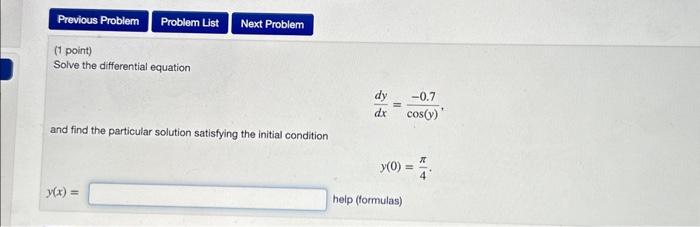 Solved (1 point) Solve the differential equation | Chegg.com