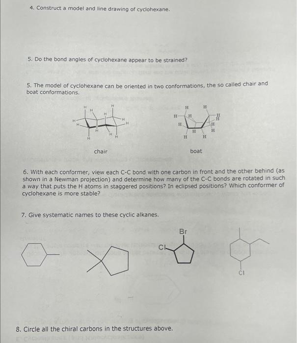 Solved 4. Construct a model and line drawing of cyclohexane. | Chegg.com