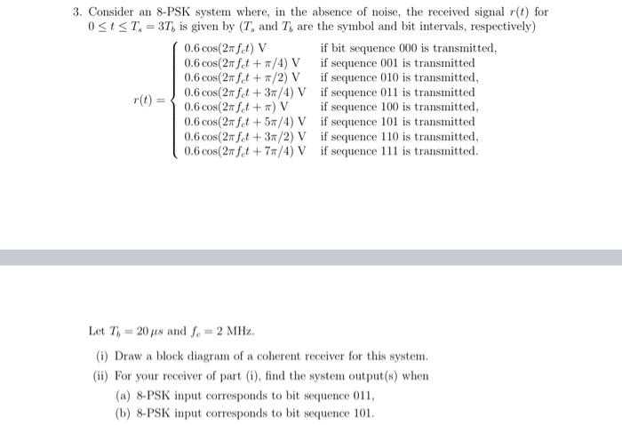 Solved 3. Consider an 8-PSK system where, in the absence of | Chegg.com