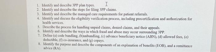 Solved 1. Identify and describe 3PP plan types. 2. Identify | Chegg.com