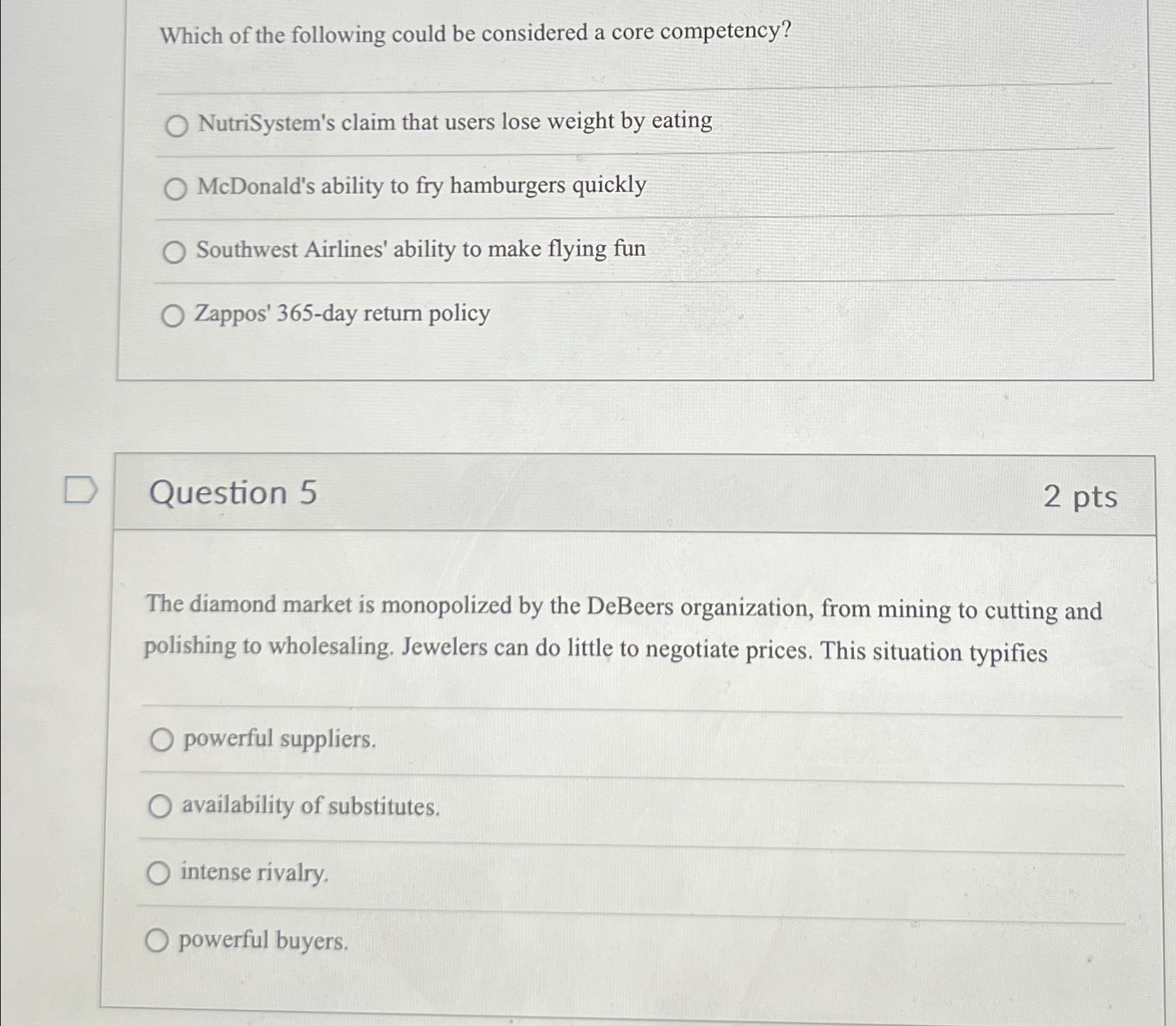Solved Which of the following could be considered a core | Chegg.com