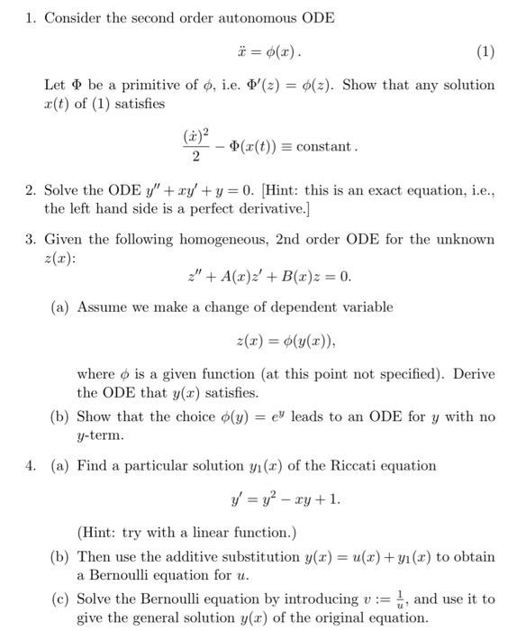 Solved 1. Consider the second order autonomous ODE i = 0(0) | Chegg.com