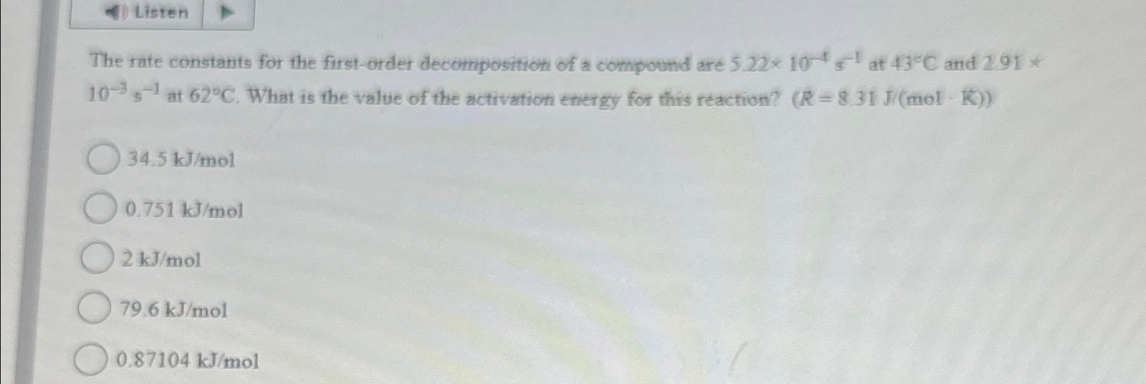 Solved ListenThe rate constants for the first-order | Chegg.com