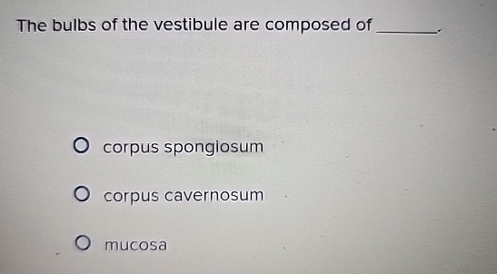 The bulbs of the vestibule are composed of q,corpus | Chegg.com