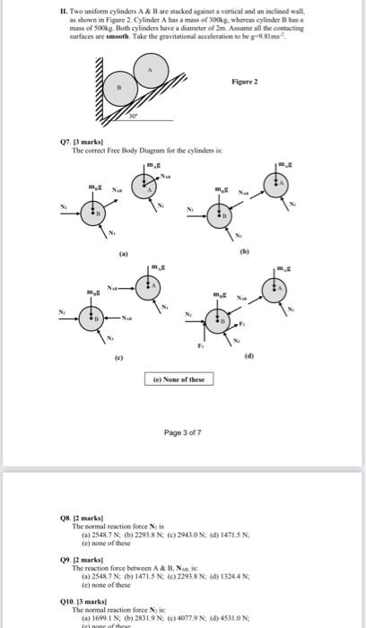 Solved II. Two uniform cylinders AA B B are stacked agaisst | Chegg.com