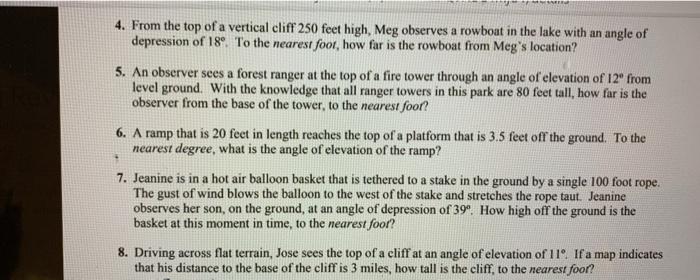 Solved 4. From the top of a vertical cliff 250 feet high, | Chegg.com