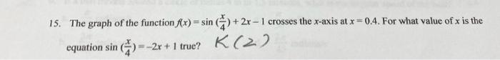 Solved 15. The graph of the function f(x)=sin(4x)+2x−1 | Chegg.com