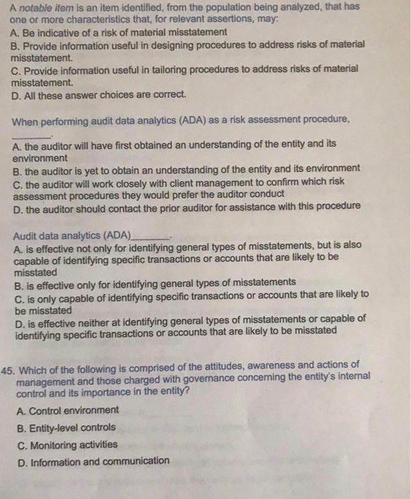 Solved A notable item is an item identified, from the | Chegg.com